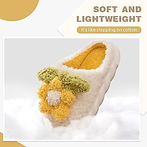HEIOMWF Plush Flowers Slippers Cute Fuzzy Slippers Non-Skid Winter Warm Cozy House Slippers Indoor Outdoor Slippers For Women Men's
