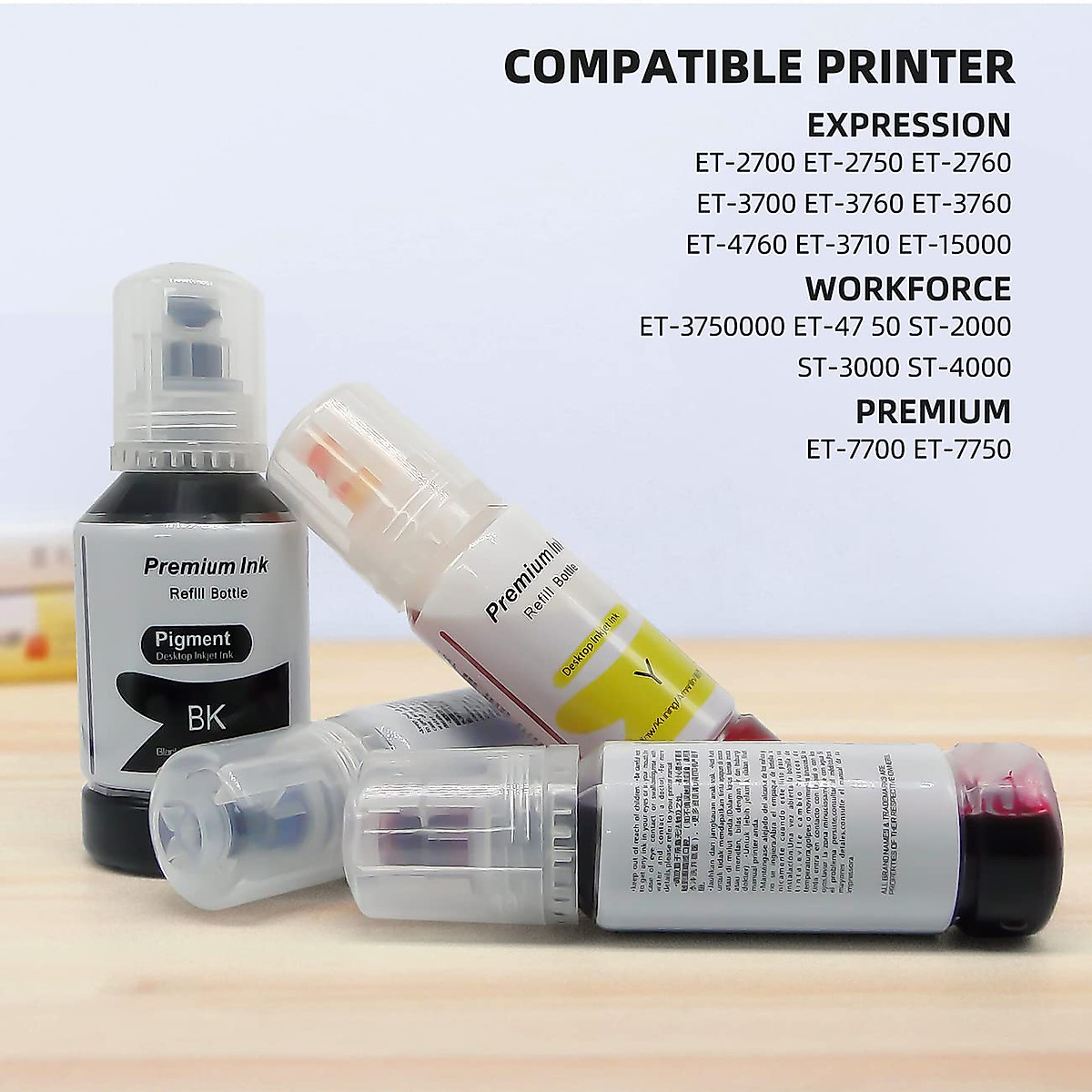 BJ-INK Compatible 502 T502 522 T522 Refill Ink Bottles Replacement for Ecotank ET-2750 ET-3750 ET-4750 ET-2760 ET-3760 ET-4760 ET-2700 ET-3700 ET-3710 ET-15000 ST-2000 ST-3000 ST-4000-4 Pack
