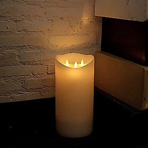 NONNO & ZGF 9.2“Huge Dancing Wick Battery Operated Wax Pillar Candle with Timer, Ivory