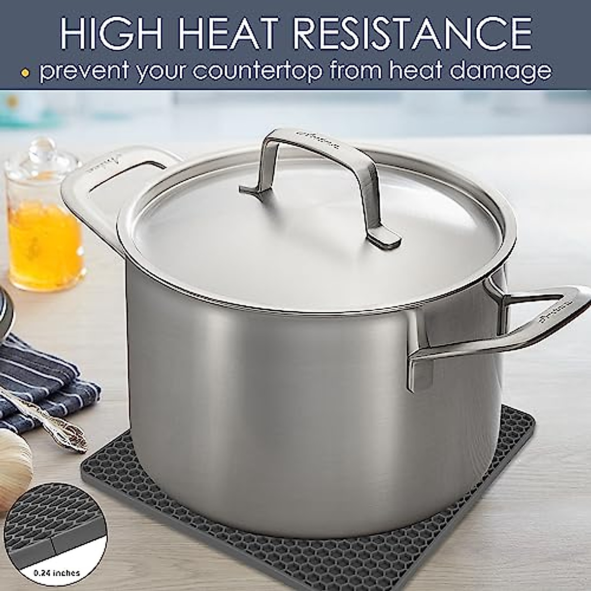 Silicone Trivets for Hot Pots and Pans, Multi-Purpose Trivet Mat for Hot Dishes Set of 4, Heat Resistant Durable Flexible Silicone Pot Mat for Countertop, Easy to Wash and Dry, Dark Gray, Square