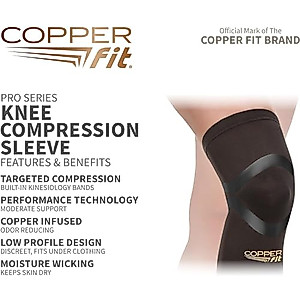 Copper Fit Pro Series Compression Knee Sleeve, Black with Copper Trim, Large, Packaging may Vary
