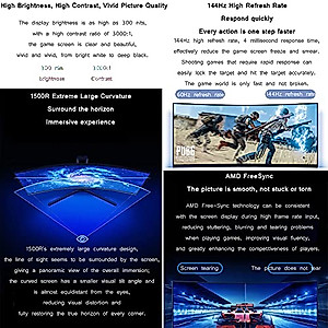 YILANJUN 34-Inch LCD LED Gaming Monitor, Commercial Office Display 1500R 21:9 Curved Screen, 144Hz / 3440 × 1440 WQHD, 4ms, 2 HDMI 2.0, 2 DP 1.4, Audio, Support Lifting/Rotating/Wall Hanging