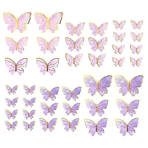 40Pcs Glitter Butterfly Decorations Supplies Golden 3D Butterfly Birthday Cake Toppers Rainbow Cupcake Toppers Butterfly Wall Stickers Room Decorations