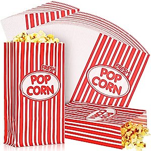 Paper Popcorn Bags 2 oz Disposable Individual Servings Popcorn Container Flat Bottom Vintage Popcorn Bags for Popcorn Machine Movie Night Party Theaters Carnivals, Red and White Striped (300 Pieces)