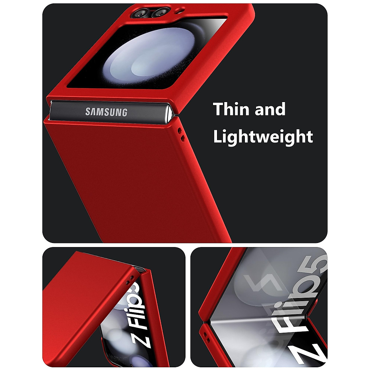 Cresee Case for Samsung Galaxy Z Flip 5 (2023) Thin Hard Matte Phone Case for Galaxy Z Flip5 - Red