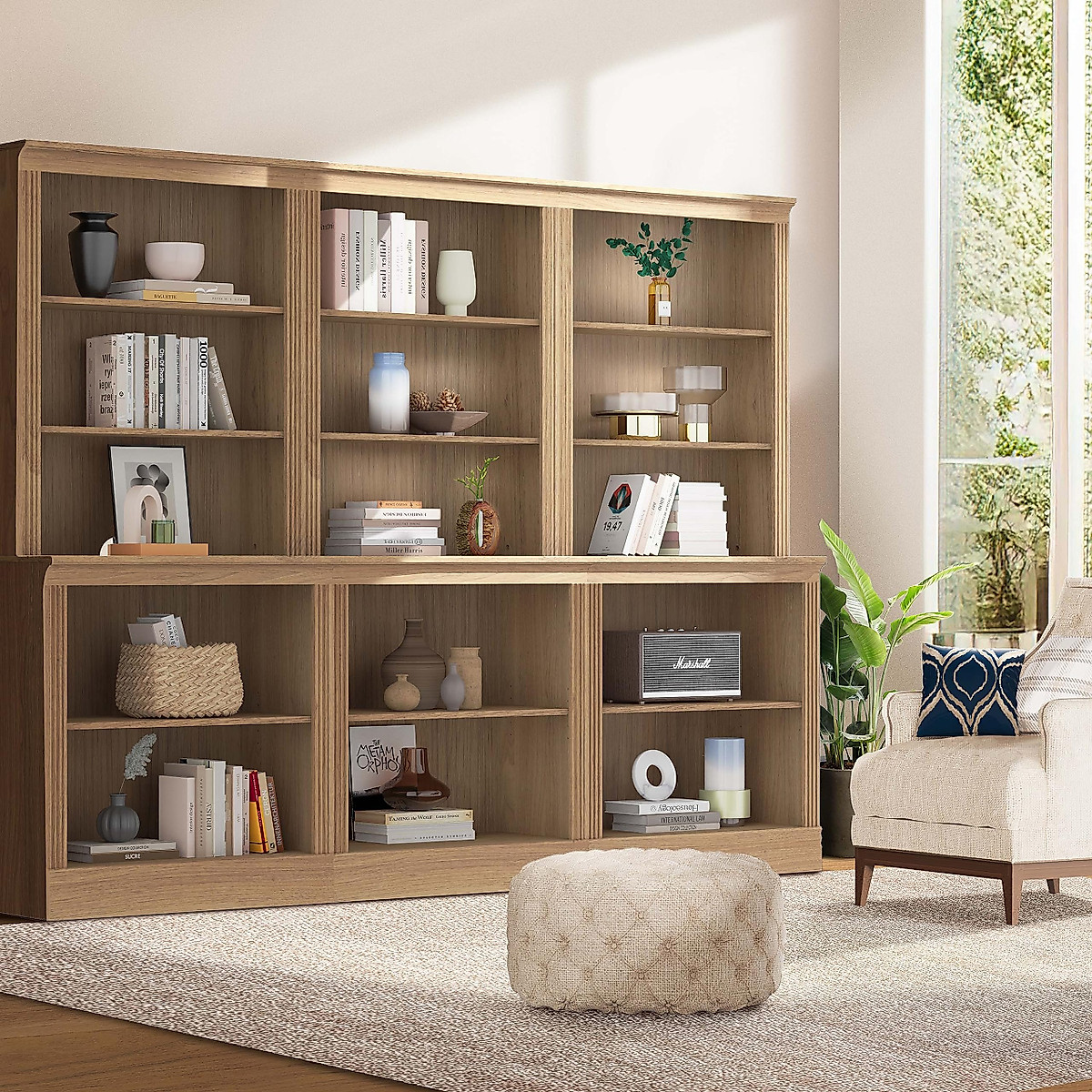 JAHRSTIM Bookshelves and Bookcase Floor Standing 5 Tier Display Shelves Organizer and Storage, 72in Tall Bookshelf for Home Office, Living Room, Bed Room, Kitchen, Oak