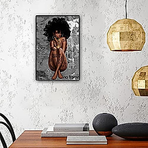 Black Queen Poster African American Wall Art Black Girl Canvas Paintings Black Women Wall Decor African Women Portrait Meditation Vertical Painted Picture For Living Room Decorations Frameless 16X24In