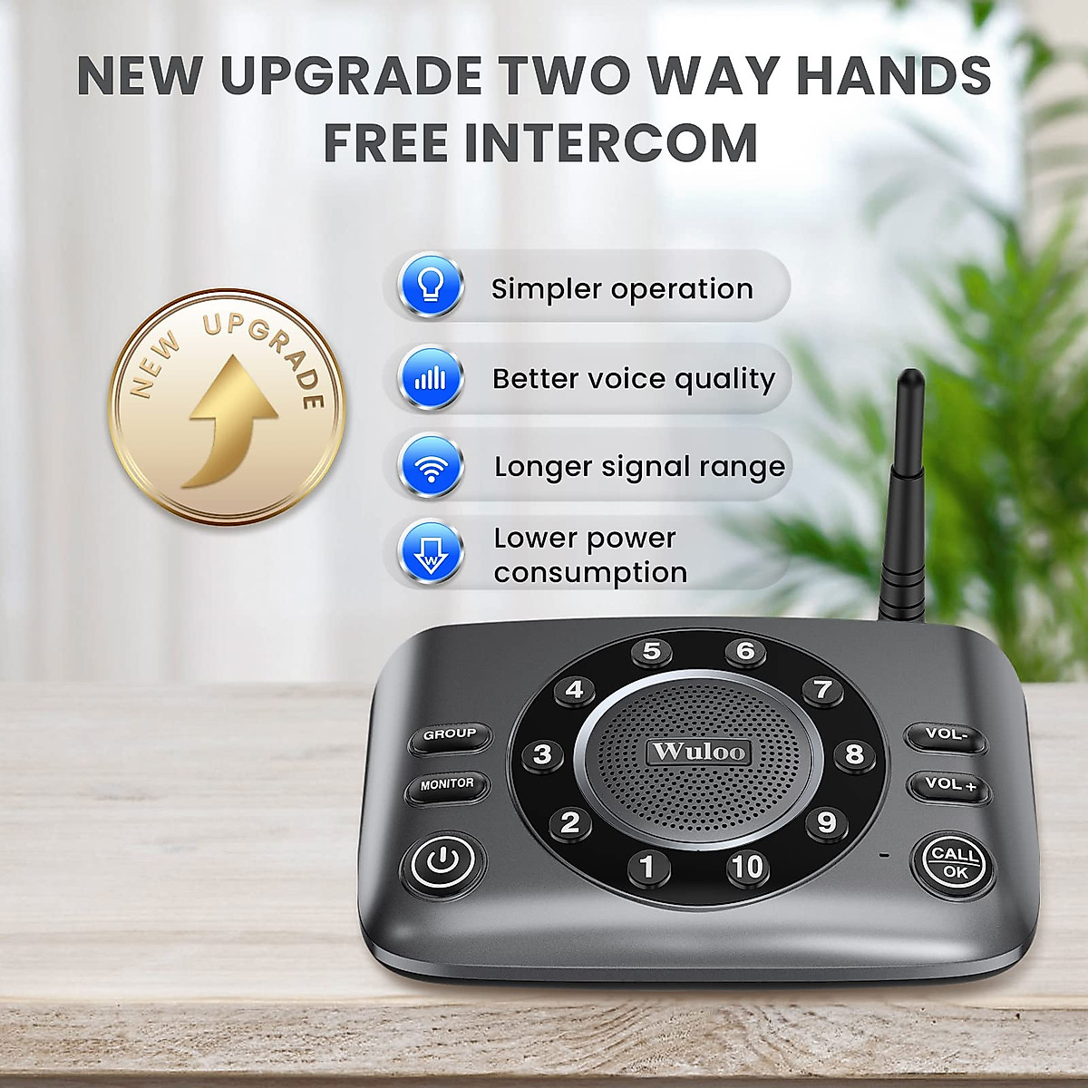 Wuloo Hands-Free Intercoms Wireless for Home Business, Upgrade Two Way Audio Intercom System for Elderly, Full Duplex Room to Room Intercom with 5280 ft Range Clear Sound Anti-Interference, Pack of 4