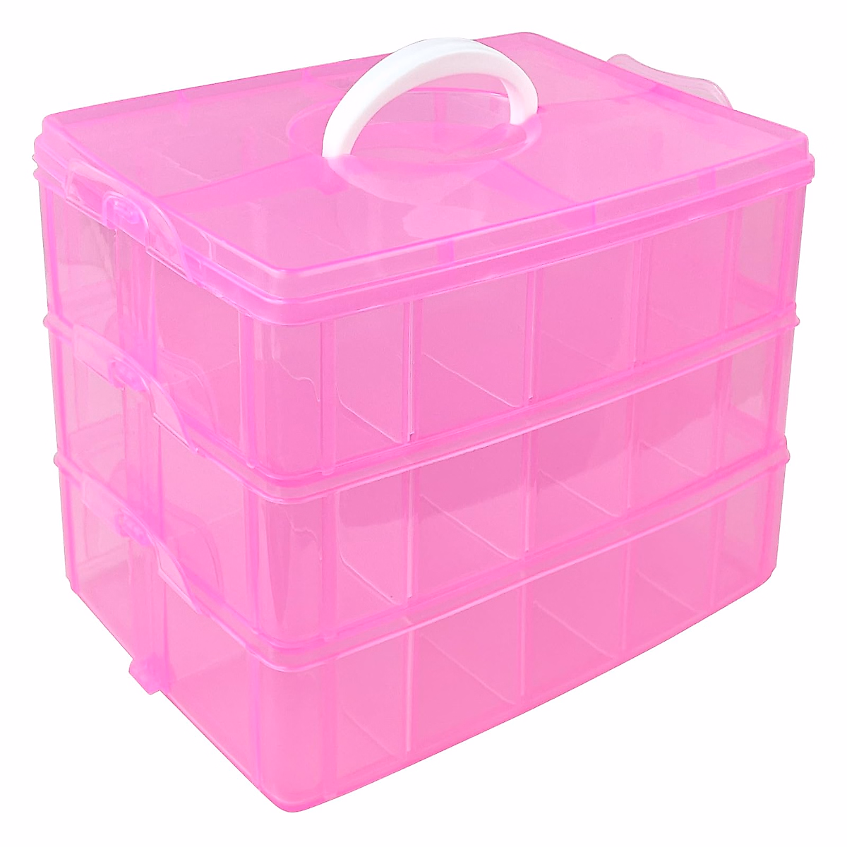 Egaageoi 3-Tier Stackable Hair Supplies Organizer - 30 Adjustable Compartments Bead Organizers and Storage with Handle for Arts, Crafts Storage, Hair Accessories, Washi Tapes