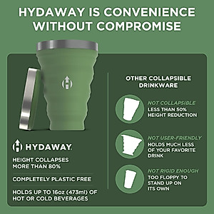 HYDAWAY Collapsible Pint - 16 oz, Silicone & Steel Rim I Collapsible Cup for Beer, Water & Soda, Portable Drinking Cup for Party, Camping, Backpacking & Hiking, Folding Travel Cups Collapse to 1-inch