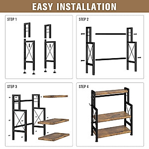 AKTOP 3-Tier Spice Rack Storage Shelves - Standing Kitchen Counter Shelf 20.1" with Hooks, Rustic Bathroom Countertop Organizer Vanity Shelf with Adjustable Shelf Cabinet, Easy Assembly