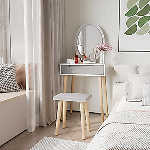 ARTETHYS Makeup Vanity Table Set with 3 Adjustable Lighted Mirror Small Vanity Desk with Drawer and Lights White Makeup Vanity Desk with Chair for Small Space Bedroom