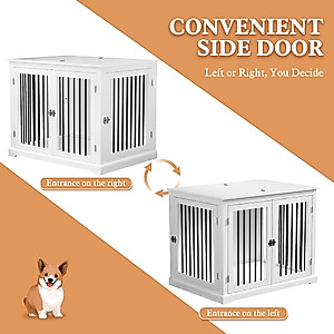 PUPETPO Dog Crate Furniture with Cushion, Dog Crate End Table Large, Indoor Dog Kennel, Dog House, Dog Cages for Large Dogs, Furniture Style Dog Crate with Flip-top, Chew-Proof Metal Bars, White