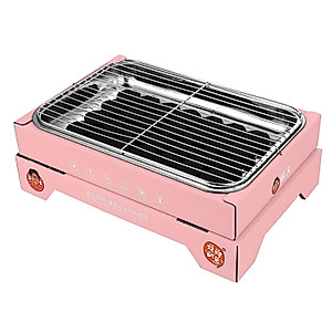 Portable and Compact Disposable Charcoal Grill - Detachable Stainless Steel BBQ Smoker Grill for Outdoor Camping(Pink)