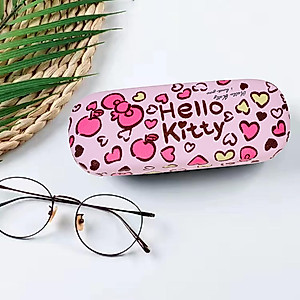 PERFECTSIGHT Hard Shell Eyeglasses Case, Floral Protective Glasses Case, Fabric or PU Leather Eyeglass Case for Women Girls (Kitty)