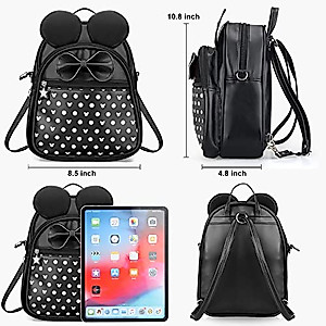 Voikukka Cute Girls Mini Mouse Backpack Purse Little Kids Backpacks for Toddler Girls Small Travel Backpack Leather Convertible Crossbody Bag Daypack Black Childrens Baby Backpack