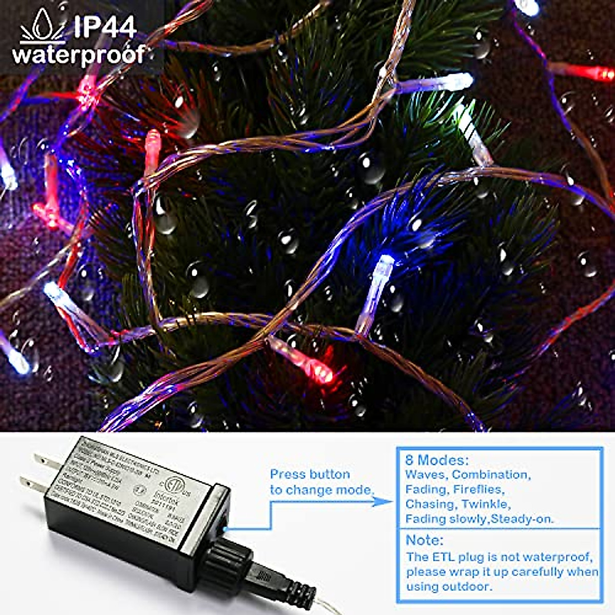 YAOZHOU 4th of July Decorations Patriotic Lights-Red White and Blue String Lights Indoor, 200LED 66FT Outdoor, 8 Modes for Christmas, Independence Day, Bedroom, Garden, Patio, Yard