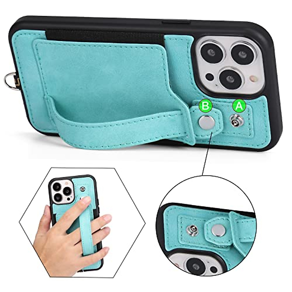 TOOVREN iPhone 13 Pro Max Case Wallet, Compatible with iPhone 13 Pro Max Case with Card Holder Kickstand Adjustable Detachable Necklace, iPhone Lanyard for iPhone 13 Pro Max 6.7 inch 2021 Green