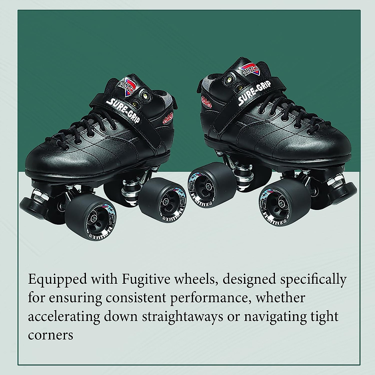 Sure-Grip Rebel Derby Roller Skates for Men & Women - 62mm Fugitive Polyurethane Wheels - Super X Plate Extended Support for Larger Sizes - Suitable for Indoor & Outdoor Skating - Beginner Friendly