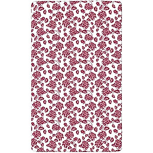 Rose Themed Fitted Mini Crib Sheets,Portable Mini Crib Sheets Ultra Soft Material-Crib Mattress Sheet or Toddler Bed Sheet,24“ x38“,Pale Maroon White