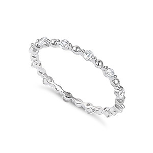 SILVERCLOSEOUT Rhodium Plated Sterling Silver Womans Cz Cubic Zirconia Thin Stacking Eternity Band Ring- Size 7