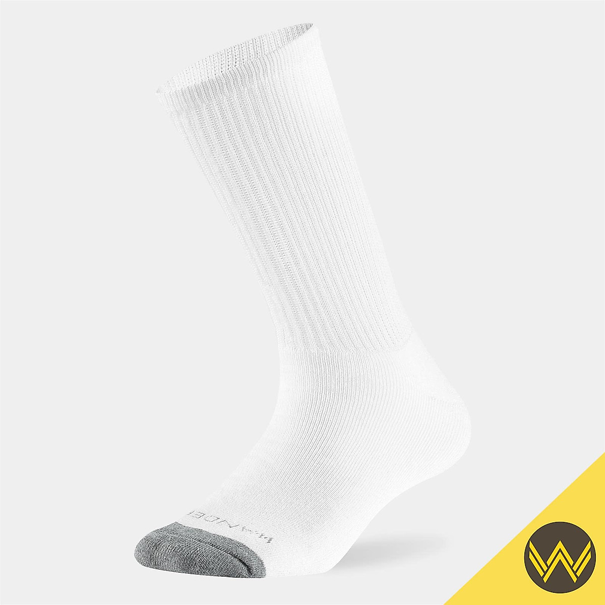 WANDER Men's Cushion Crew Socks 3-Pack Running Socks Men Cotton Athletic Sport Work Shoes White 6-8