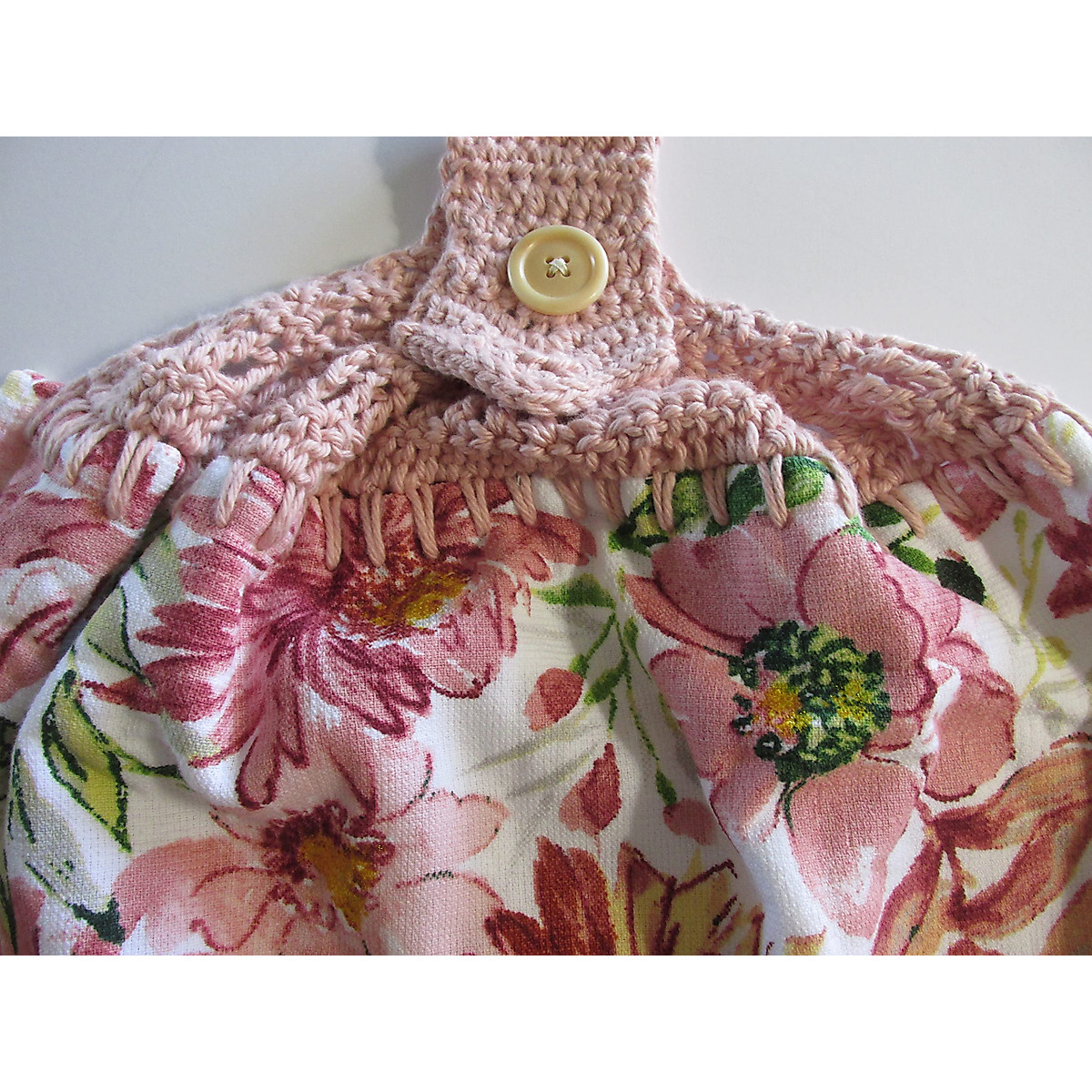 Pink & Gold Sunflowers Crochet Top Double Layer Fall Hanging Towel - Blush Cotton Crochet Top