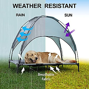 Hooyeatlin Outdoor Dog Bed with Canopy - Elevated Dog Bed Portable for Cooling Raised Pet Cot with Removable Cover Gray (L Size)