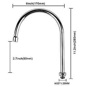 KWODE 6” Swivel Gooseneck Spout Replacement Kit for Commercial Kitchen Sink Faucet 360°Swing Spout with 2.2 GPM Nozzle Chrome