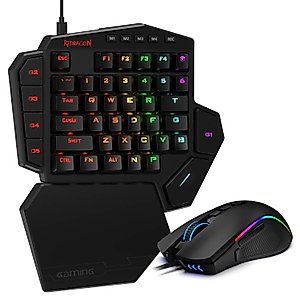 Redragon K585-BA One-Handed RGB Gaming Keyboard and M721-Pro RGB Mouse Combo, 32,000DPI, 10 Programmable Buttons, RGB LED Backlit Keyboard Mouse Set for PC, Laptop, Computer, Blue Switch