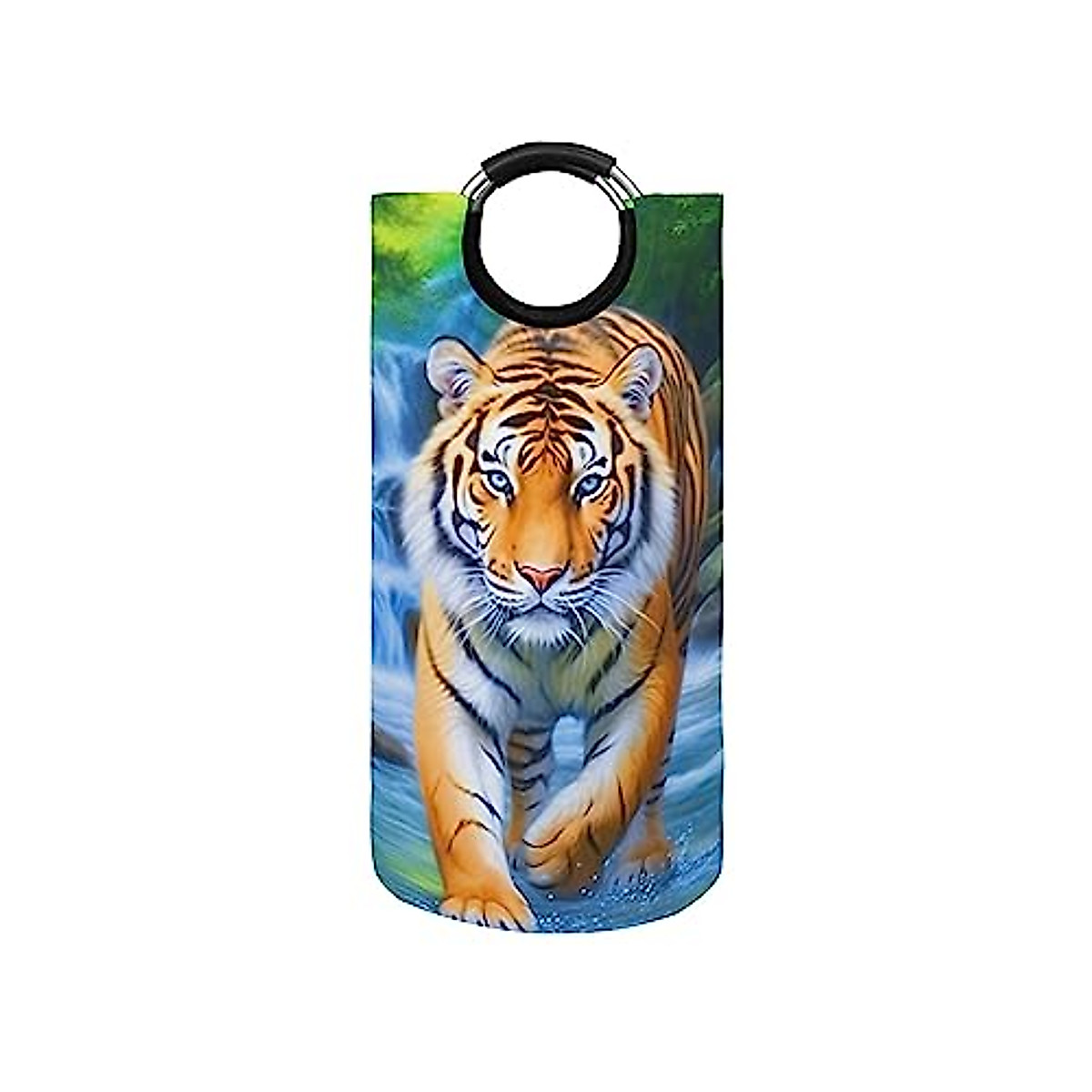 Dujiea 82L X-Large Laundry Basket Tall, Moonlight Tiger Collapsible Laundry Hampers with Aluminium Handles Big Clothes Basket Kids Laundry Bin Round Storage Basket for Dorm Room