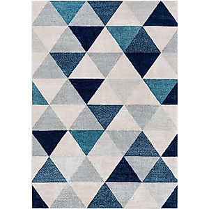 Well Woven Isometry Blue & Grey Modern Geometric Triangle Pattern Area Rug 7'10" x 9'10" Soft Shed Free Easy to Clean Stain Resistant