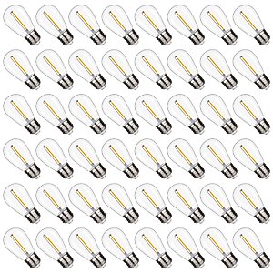 S14 Replacement LED Light Bulbs, Shatterproof & Waterproof 1W S14 LED Bulbs, E26 Base Patio Edison LED Light Bulbs for Outdoor String Lights , Warm White 2200K Plastic 70ML Non-Dimmable 48 Pack