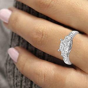 Beyond Brilliance 1.00 Carat Invisible Set Princess & Round Cut Natural Diamond Engagement Ring (H-I, I1-I2) for Women | Fine Jewelry for Her | Gift Box Included