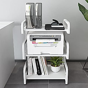 Natwind 3-Tier Printer Stand with Wheels Movable Storage Cart Floor-Standing Multi-Purpose Shelf Rack for Media Player Scanner Files Books Microwave Oven in Kitchen Living Room Home Office (White)