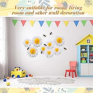 Feifeiya 14 Pcs Sunflower Daisy Bee Cutout Decorations Sunflower Daisy Tissue Paper Pom Poms Party Decorations Bee Cutouts for Birthday Bridal Wedding Classroom Craft Bulletin Board(Yellow, White)