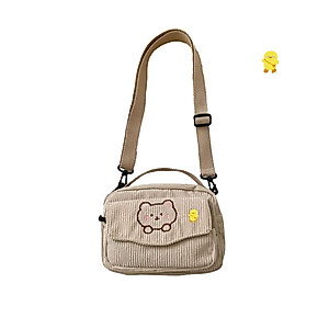 AWXZOM small cute Corduroy Crossbody bag min Kawaii Purse Crossbody Bag small Kawaii Wallet small Kawaii Crossbody Bag come with a duck pin (Beige)