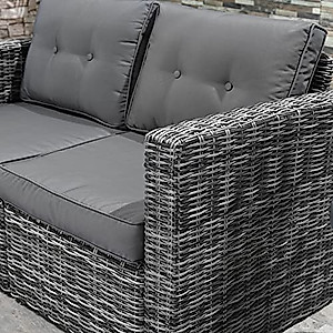 Outsunny 2 Piece Patio Wicker Corner Sofa Set, Outdoor PE Rattan Furniture, with Curved Armrests and Padded Cushions for Balcony, Garden, or Lawn, Lawn, Grey