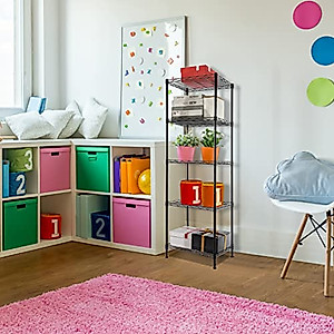 GIOTORENT 5-Wire Shelving Storage Garage Organizer, Adjustable Metal Shelf Wire Shelving Rack for Laundry Bathroom Kitchen Pantry Closet, Matt Black