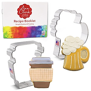 Drinks Cookie Cutters 2-Pc. Set Made in the USA by Ann Clark, Latte Cup, Beer Stein