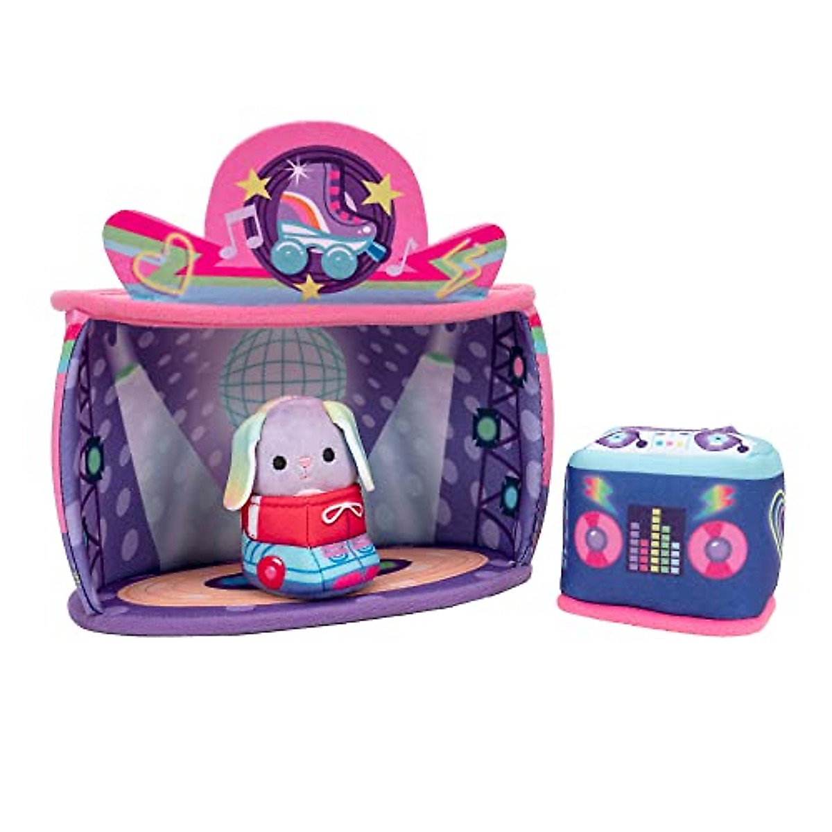 Squishville by Original Squishmallows Rock and Roller Disco Playset - Includes 2-Inch Danya The Bunny Plush, Roller Skates, DJ Booth, and Skating Rink Playscene - Toys for Kids