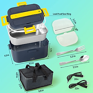 HELIJIA Electric Lunch Box Food Heater, 110V/12V/24V 3 in 1 Portable, Leak-Proof, Lunch Heater Microwave, for Car Truck Home, with Detachable 1.8L 304 Stainless Steel Container (Blue)