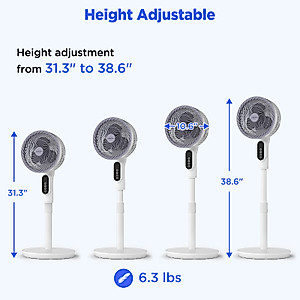 Primevolve 10.6 inch Oscillating Fan for Bedroom, Air Circulator Fan with 6 Speeds Powerful Airflow, Height Adjustable for Cooling Room, Office, Kitchen, White