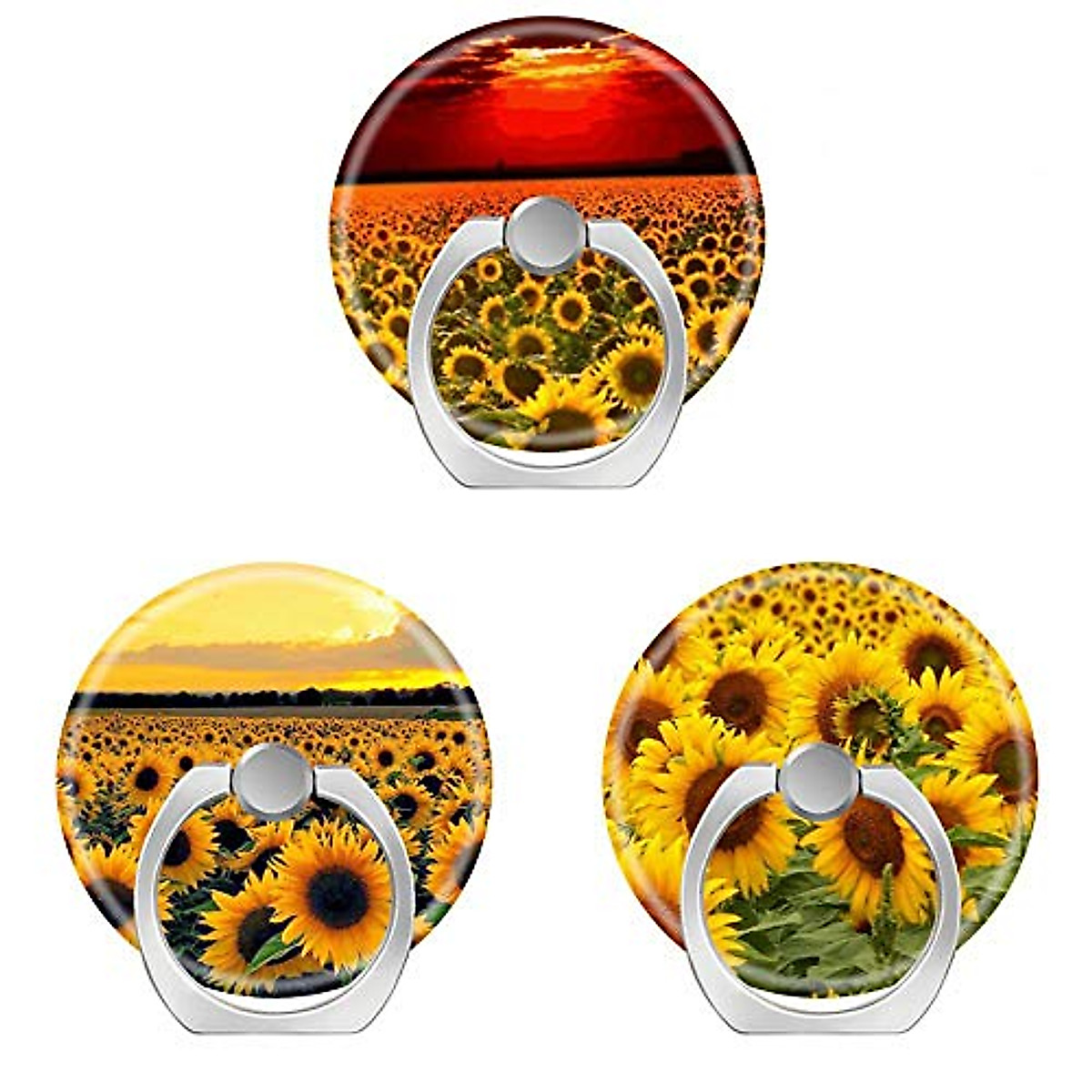 Cell Phone Finger Ring Holder Stand with Car Mount for Smartphone and Tablet，Kickstand 360 Rotation Grip Stand - Sunflower