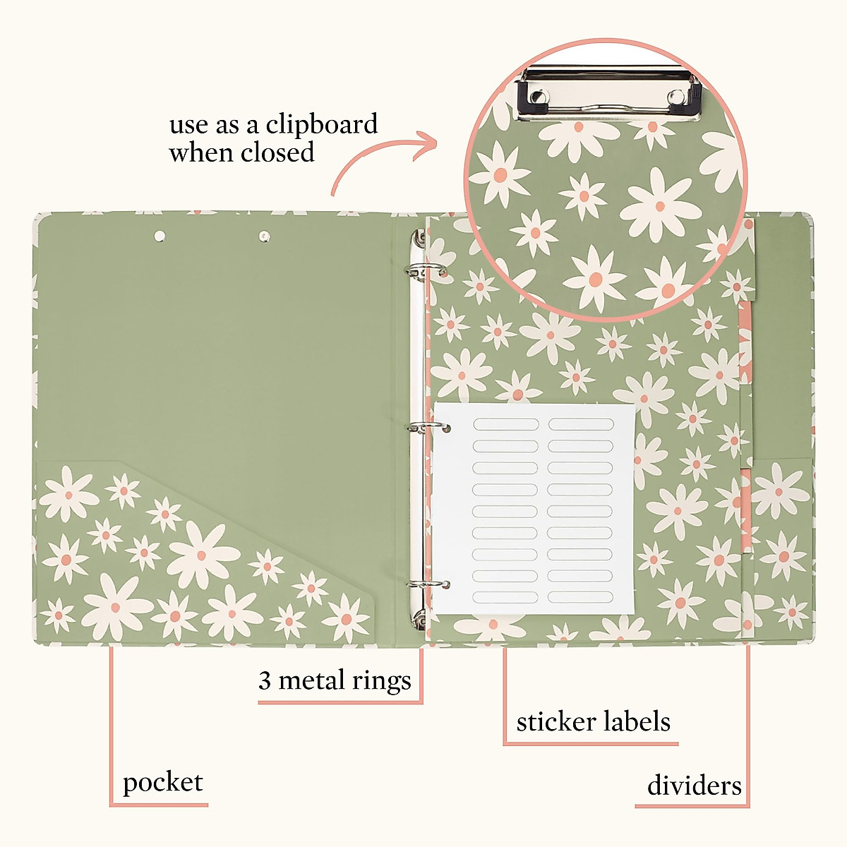 Cute Floral Hardcover Binder with Clipboard | Steel Mill & Co