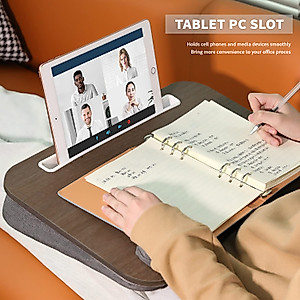 Ghost FIRE Lap Laptop Desk - Portable Wooden Laptop Desk with Pillow Wrist Rest、Storage Bags and Slots for Tablet and Phone,Fits Up to 13-15 Inch Laptop,Lightweight and Convenient for Home Office