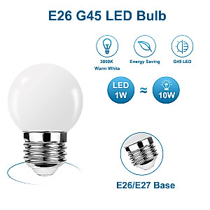 ProCrus E26 LED Light Bulb,G14 1W,1 Watt Small Night Light Bulbs,3000K Soft White,80LM,10W Equivalent,for Bedroom, Ceiling Fan, Table Lamp, Kitchen, Pendant Fixtures,Vanity,120V,Not Dimmable,6 Pack