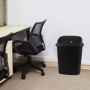 Fiazony 6 Gallon Plastic Kitchen Garbage Can Swing Top, Black Plastic Waste Bin with Swing Lid, 4 Pack