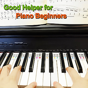Misopily Removable Piano Keyboard Note Labels, 88-Key Full Size Removable Keyboard Labels for Beginner, Silicone Colored Letters, Reusable No Glue Piano Stickers