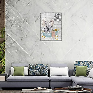 Funny Elephant Bathroom Wall Art Elephant Bathroom Pictures Wall Decor Elephant in Bathtub Canvas Painting Print for Wall Farmhouse Animal Bathroom Wall Decor Artwork Framed for Bedroom Toilet 12"x16"